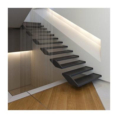 China Led floating wooden staircase double wood fashion elegant floating staircase for sale