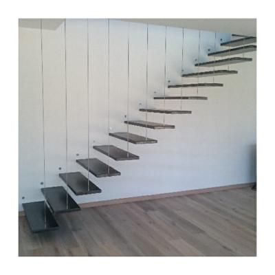 China Floating wood stair treads thick wood unique floating staircase for sale