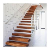 China Floating wood floors wooden stair stringers residential floating staircase for sale