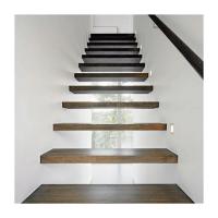 China Floating wooden striaght staircase stair wooden steps floating staircase with landing for sale