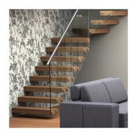 China Diy floating stairs wood stair edging prefab wood stairs straight floating staircase for sale