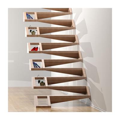 China Floating wood trends stairs invisible stringer wood step floating staircase safety for sale