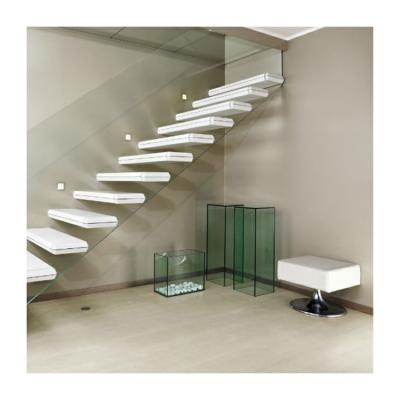 China Floating oak staircase wooden loft stairs open stringer floating tread for sale