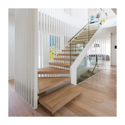 China Oak floating stair straight wooden stairs floating staircasae for sale
