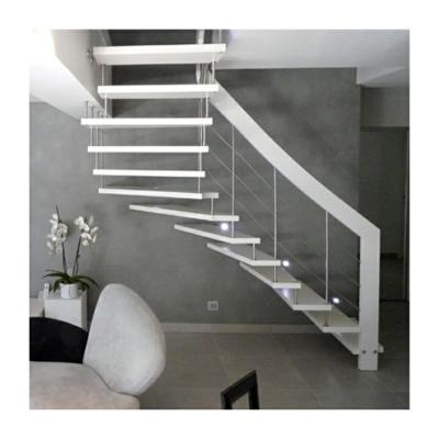 China Cable railing floating stairs wood covered tread stairs residential floating stair for sale