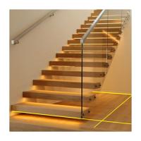 China Rubber wood floating stairs straignt wood staircase modern floating stair for sale