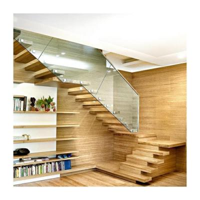 China Floating stairs with woodn steps factory price wood u shape floating staircase for sale