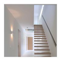 China Straight floating glass wood stairs house wood tread stairs new design floating staircase for sale