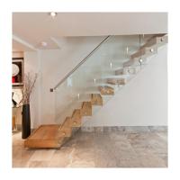 China Straight floating wood staircase wood stair spindles floating staircase designs for sale