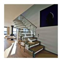 China Straight floating wood staircase wood stair spindles floating staircase designs for sale