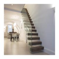 China Glass wood floating stairs indoor wooden tread staircase floating hidden stringer stairs for sale