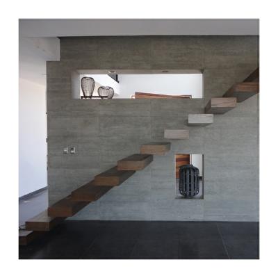 China Floating wood straight staircase with wood tread indoor floating staircase design for sale