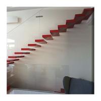 China Glass wood straight floating stairs wood for house using floating staircase for sale