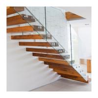 China Glass wood straight floating stairs wood for house using floating staircase for sale