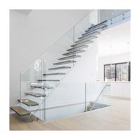 China Glass wood straight floating stairs wood for house using floating staircase for sale