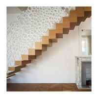 China Glass and wood floating stairs wood timber floating prefab staircase for sale