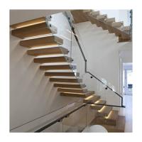 China Glass and wood floating stairs wood timber floating prefab staircase for sale