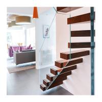China Modern wood glass floating staircase with wooden treads diy floating staircase for sale