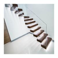 China Modern wood glass floating staircase with wooden treads diy floating staircase for sale