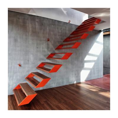 China Design wooden tread floating staircase wood timber staircases child proof floating stairs for sale
