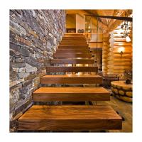 China Wooden floating straight staircase teak wooden bespoke floating staircase for sale