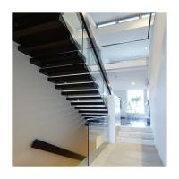 China Floating wood treads stairs wood marble build floating staircase for sale