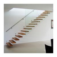 China Floating wood treads stairs wood marble build floating staircase for sale