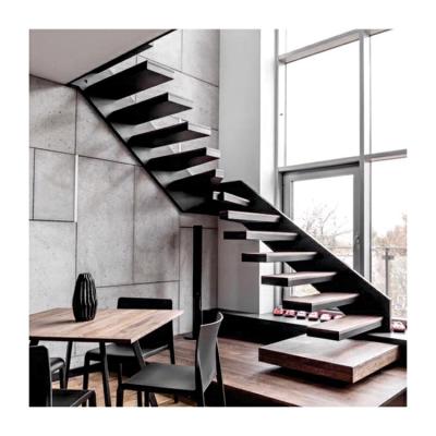China Solid wooden floating stairs wood stair tread stairs open riser floating staircase for sale