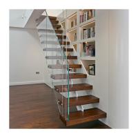 China Wood floating stairs design wooden manufacturer frameless railing floating staircase for sale