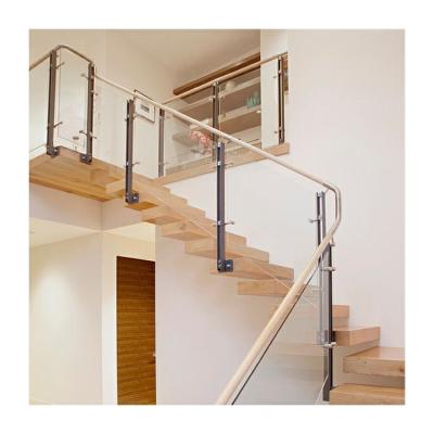 China Hard wood floating stairs price wood tread stairs floating staircase with railing for sale