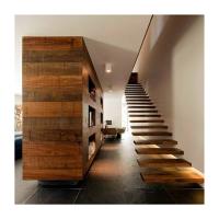 China Hard wood floating stairs price wood tread stairs floating staircase with railing for sale
