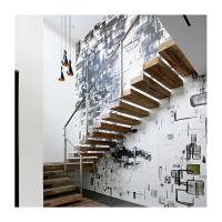 China Indoor wood floating stair wooden tread boards price cost of floating staircase for sale