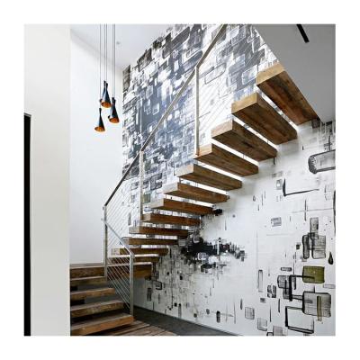 China Indoor wood floating stair wooden tread boards price cost of floating staircase for sale