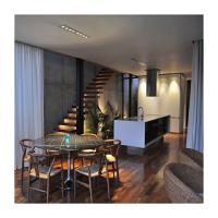 China Modern decorative floating wood stairs i shaped wood tread stair mono stringer floating stairs for sale