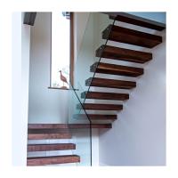 China Modern decorative floating wood stairs i shaped wood tread stair mono stringer floating stairs for sale