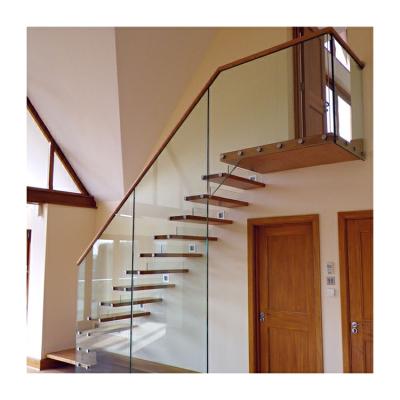 China Solid wood modern floating stairs luxury wood floating floor on stairs for sale