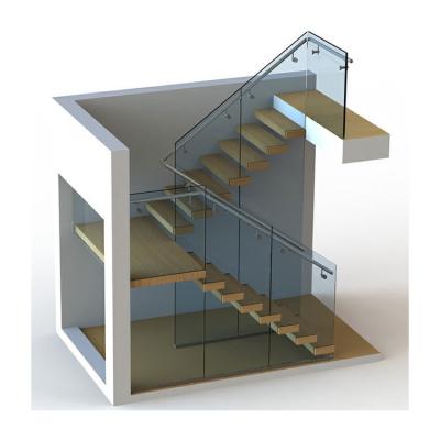 China Indoor wooden floating staircase wooden pillar design open floating staircase for sale