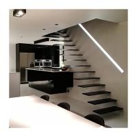 China Indoor wooden floating staircase wooden pillar design open floating staircase for sale