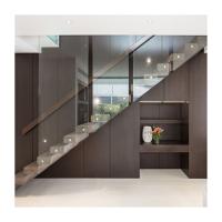 China Indoor wooden floating staircase wooden pillar design open floating staircase for sale