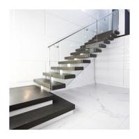 China Wood tread floating staircases rubber wood staircase remodel floating stairs for sale