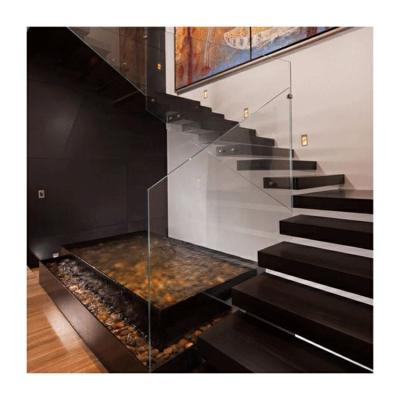 China Glass wood floating staircase used straight staircase wood step curved floating stairs for sale