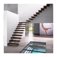 China Glass wood floating staircase used straight staircase wood step curved floating stairs for sale
