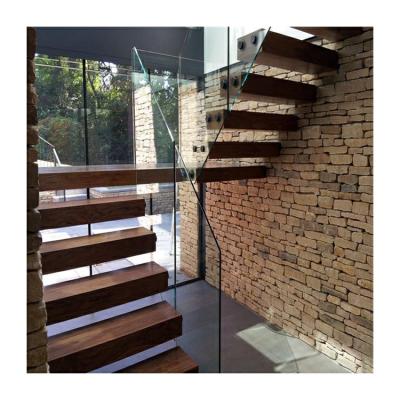 China Floating stair thick solid wood treads small wooden custom floating stairs for sale