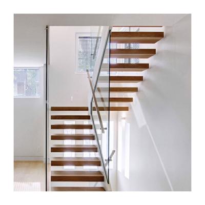 China Led floating wooden staircase solid wood floating stairs perth for sale