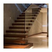 China Steel wood floating stairs new wooden staircase floating stairs with lights for sale