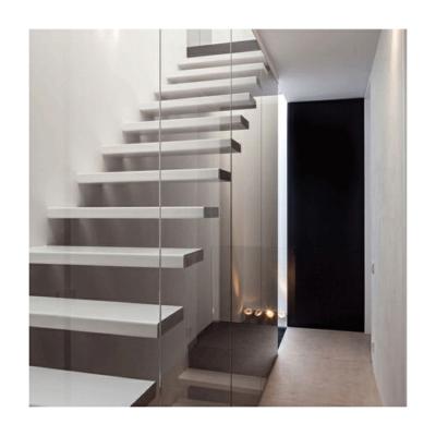 China Floating woodenstaircase l shaped wood staircase floating modern stairs for sale