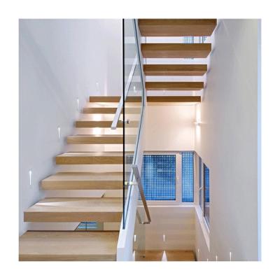 China Floating wooden ladder solid wood stair treads used floating staircase for sale