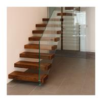 China Solid wood floating staircase wood banisters and railings floating stairs with landing for sale