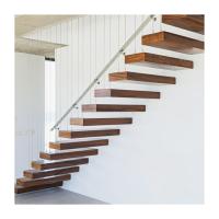 China Solid wood floating staircase wood banisters and railings floating stairs with landing for sale
