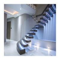China Solid wood floating staircase wood banisters and railings floating stairs with landing for sale